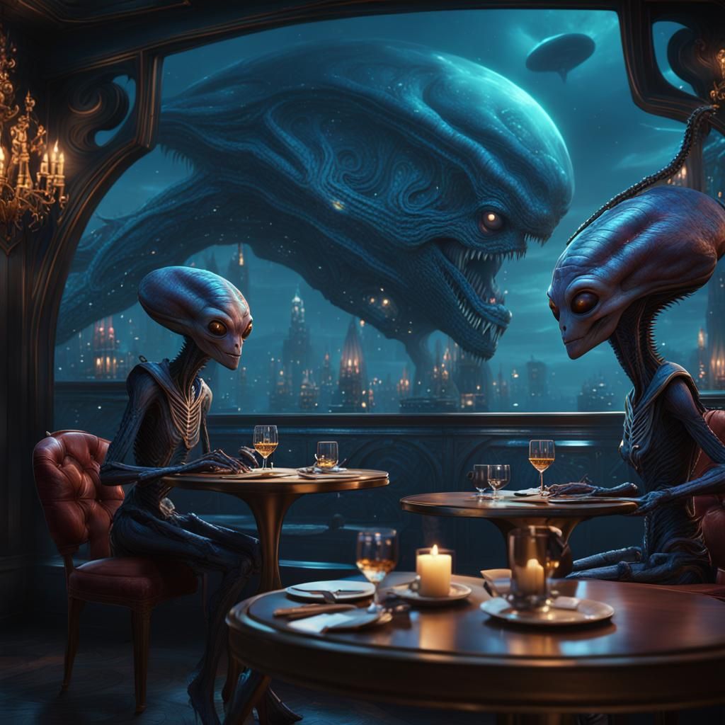 Aliens in a restaurant. - AI Generated Artwork - NightCafe Creator