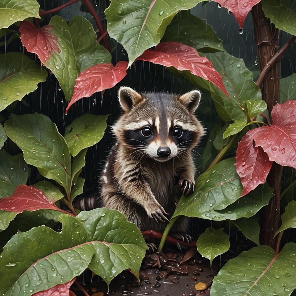 Baby raccoon not too happy with the rain - AI Generated Artwork ...