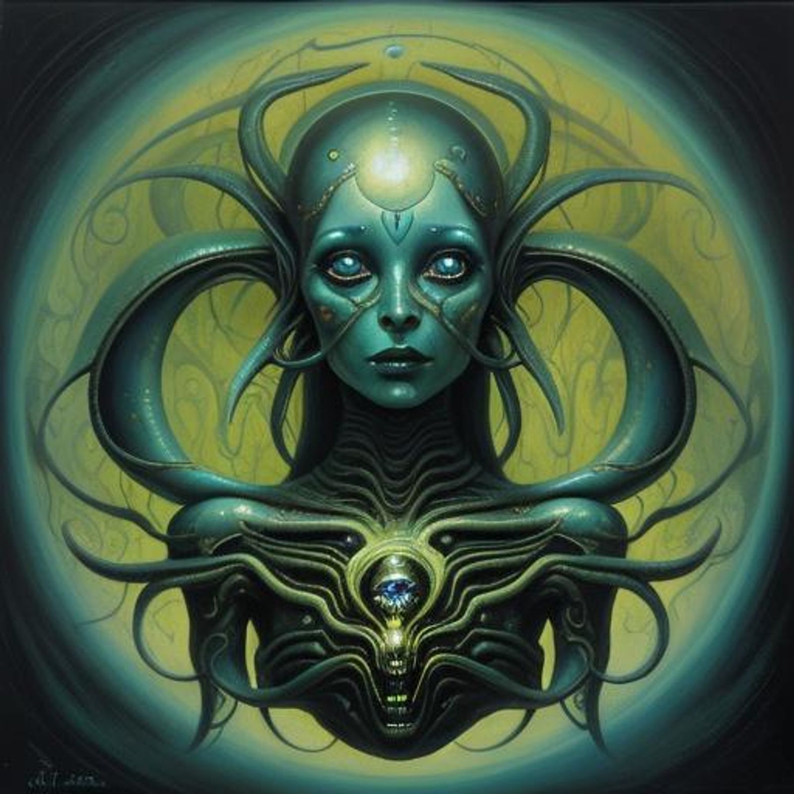 Beautiful alien woman, with luminous skin and ethereal features ...