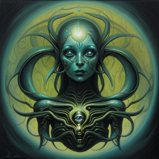 Beautiful alien woman, with luminous skin and ethereal features ...