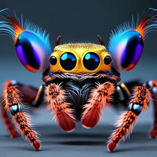 Dancing Peacock Jumping Spider - AI Generated Artwork - NightCafe Creator