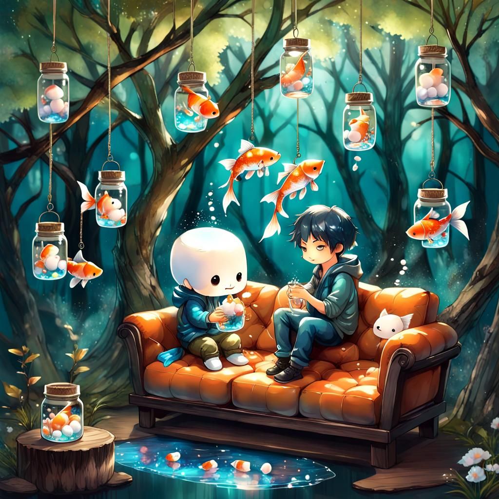 Chibi fisherman catching fish - AI Generated Artwork - NightCafe Creator