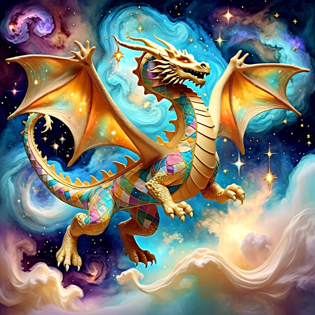 A Patchwork Plushy - Cosmic Patchwork Dragon Soars