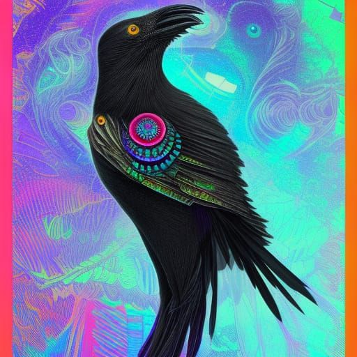 psychedelic beautiful crow bird : r/nightcafe
