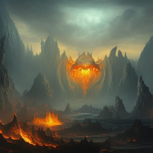 Fires of hell with the devil rising out - AI Generated Artwork ...