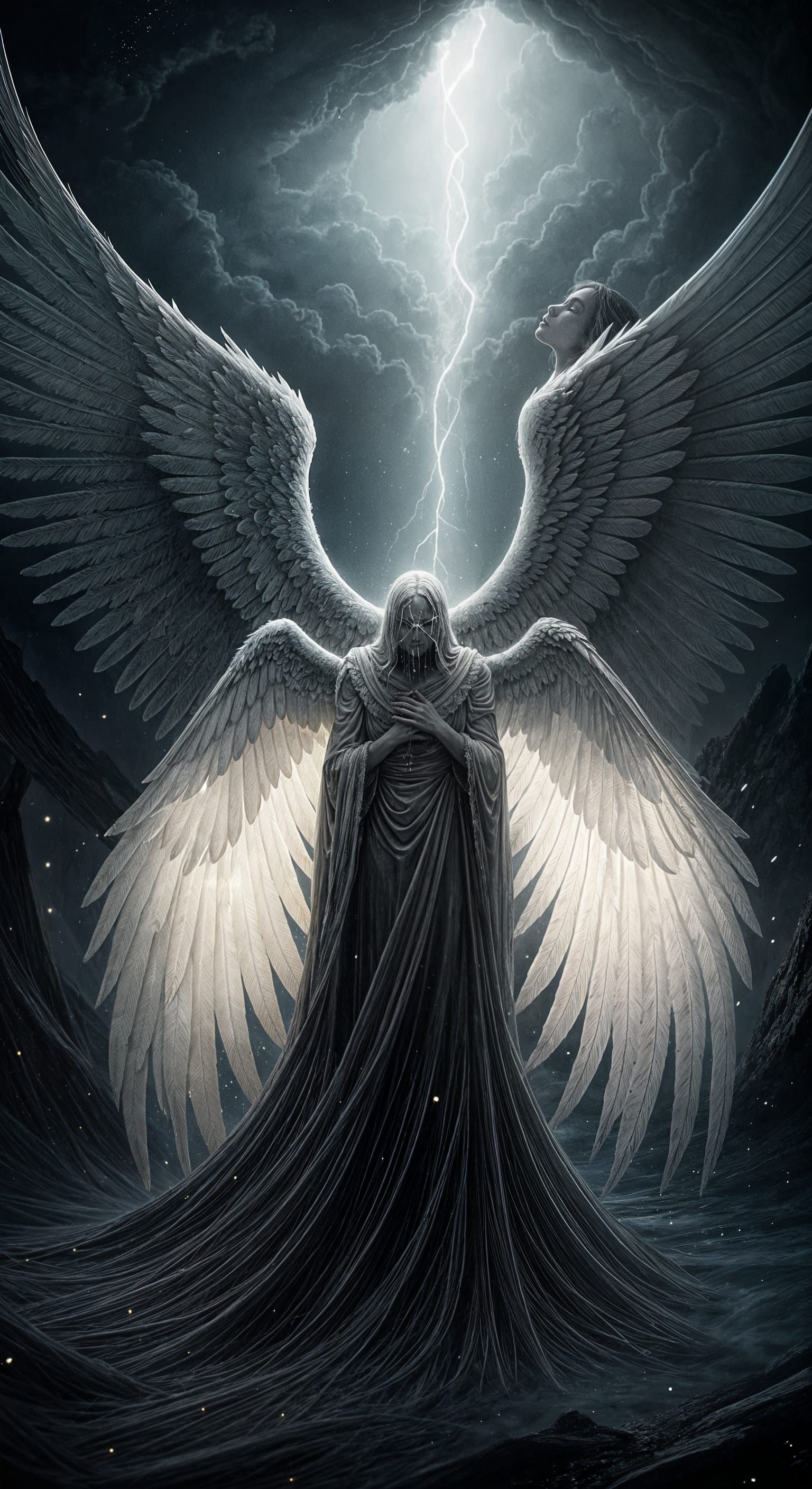 Lightning - Fallen Angel with Ethereal White Wings and Glow...