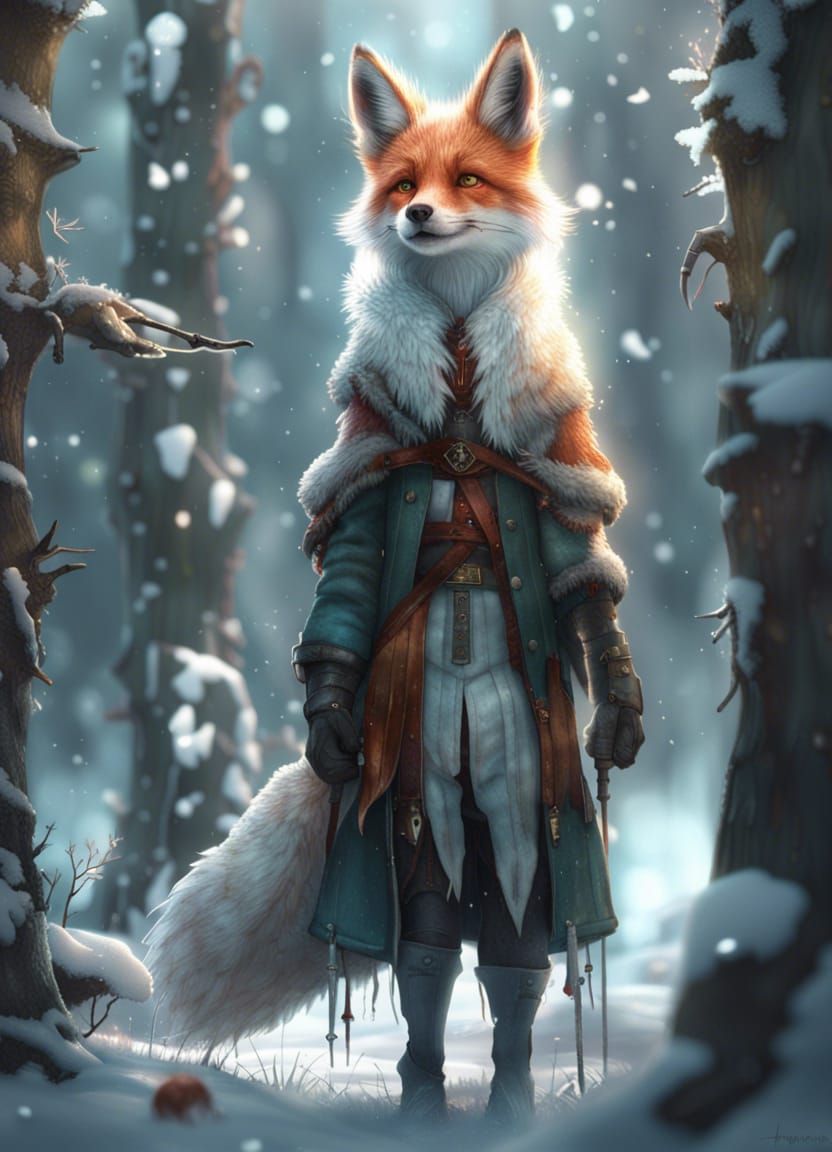 Full length Gorgeous Snow fox in the forest, Artgerm, Pixar, Norman ...