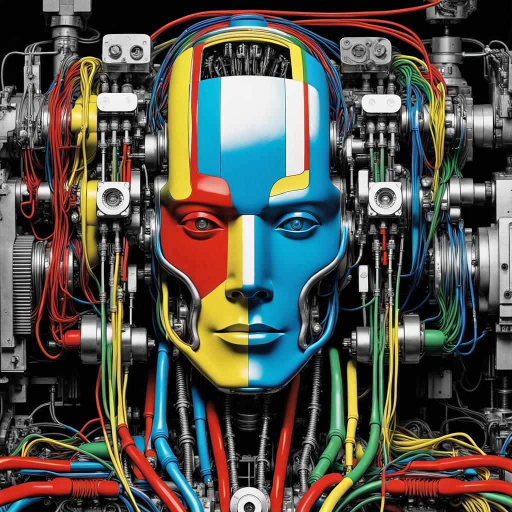 Selective color art. Cyborg robot man. Red, Blue, green, Yellow, White ...