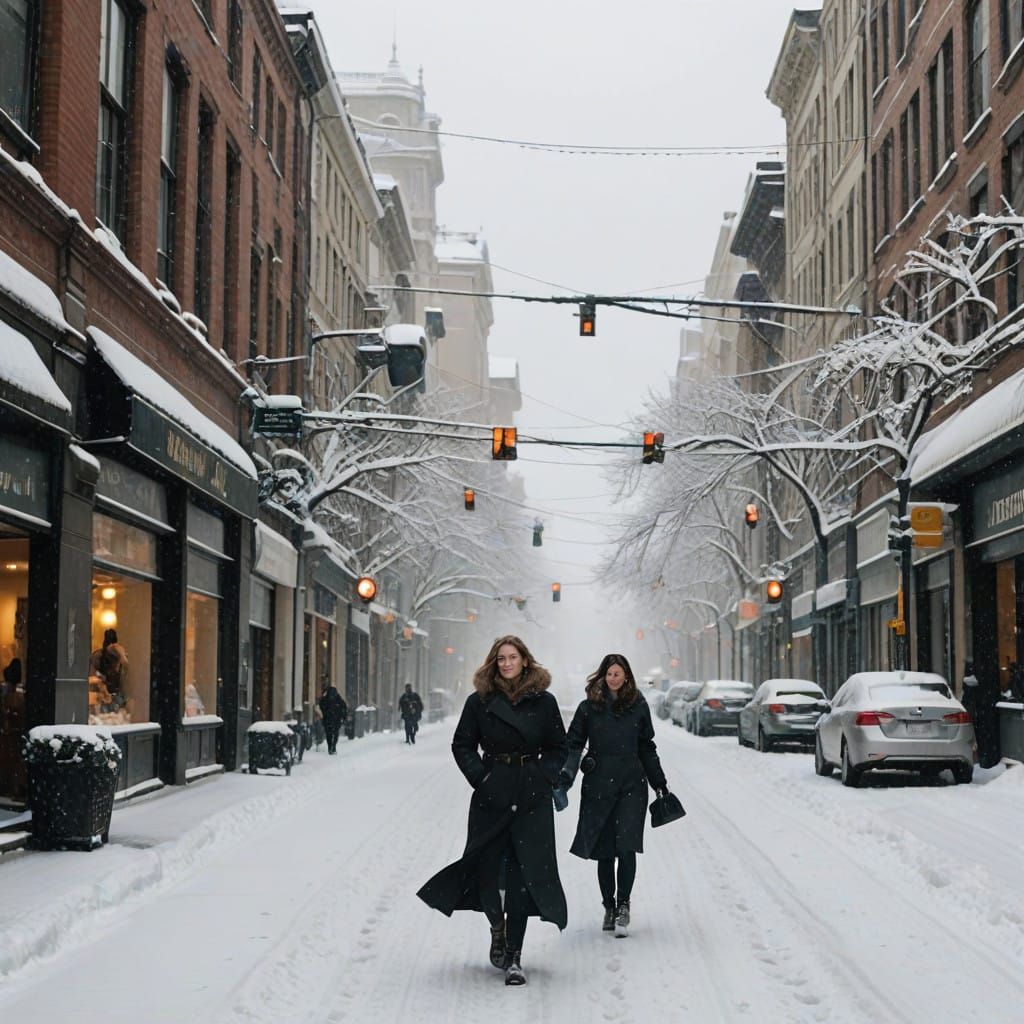 Walking In The Snow - Winter City Street Scene in Soft Focus