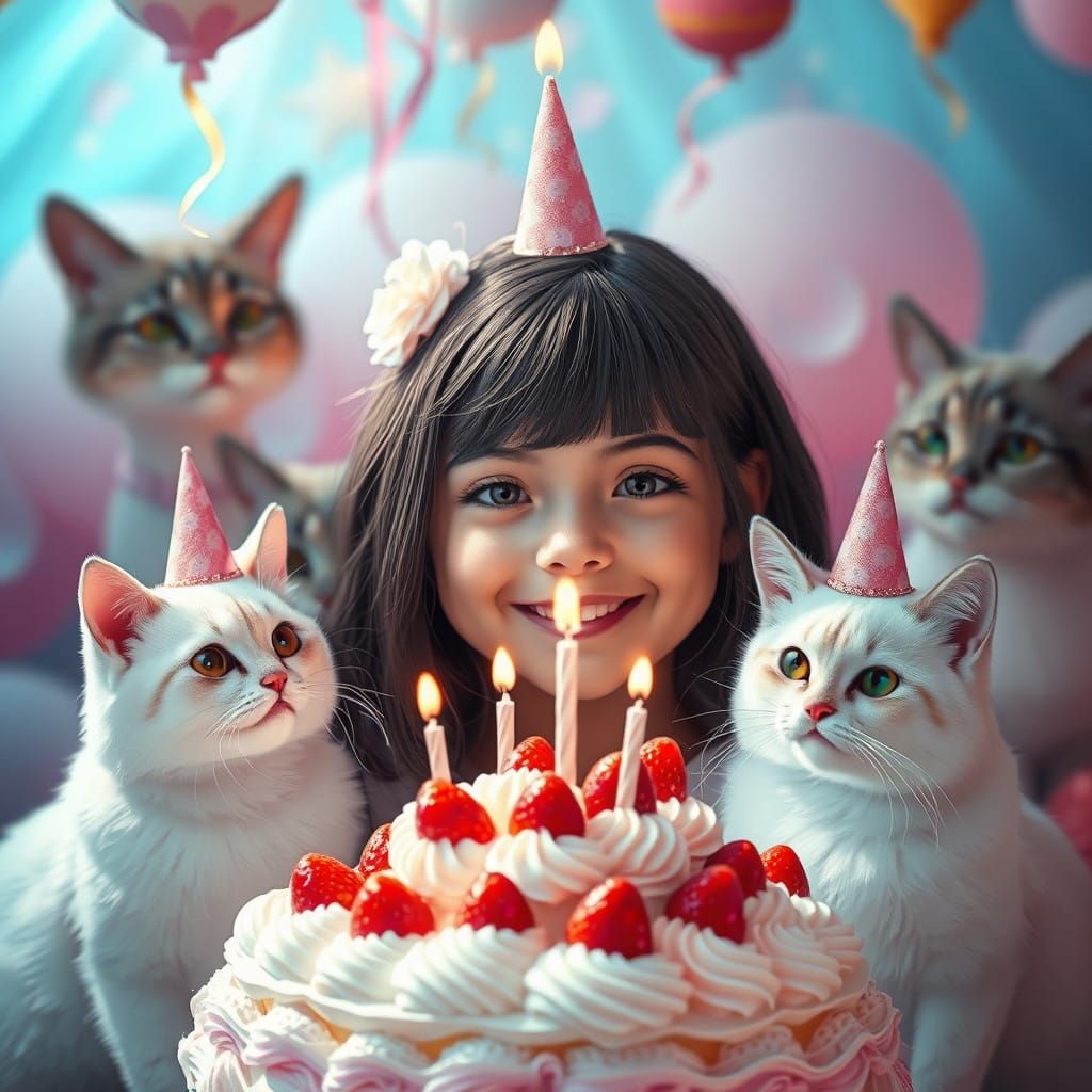 Whimsical Birthday Celebration with Meringue Cats ... - AI Art
