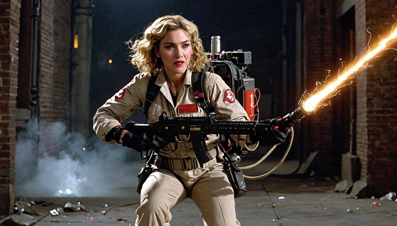 Madonna dressed as a Ghostbuster in the 1980s on a Thriller_scene in ...