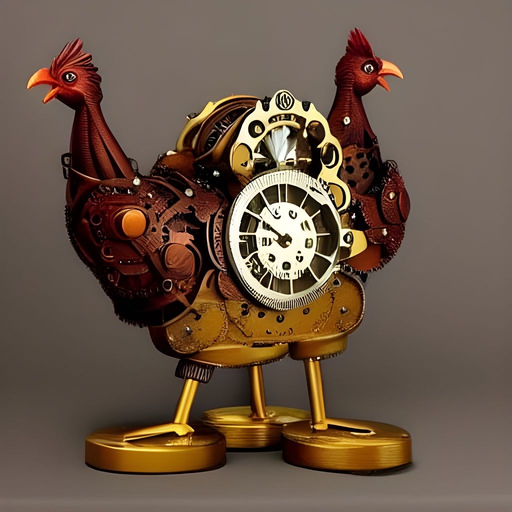 Intricate steampunk clockwork chicken. detailed 3-dimensional ...