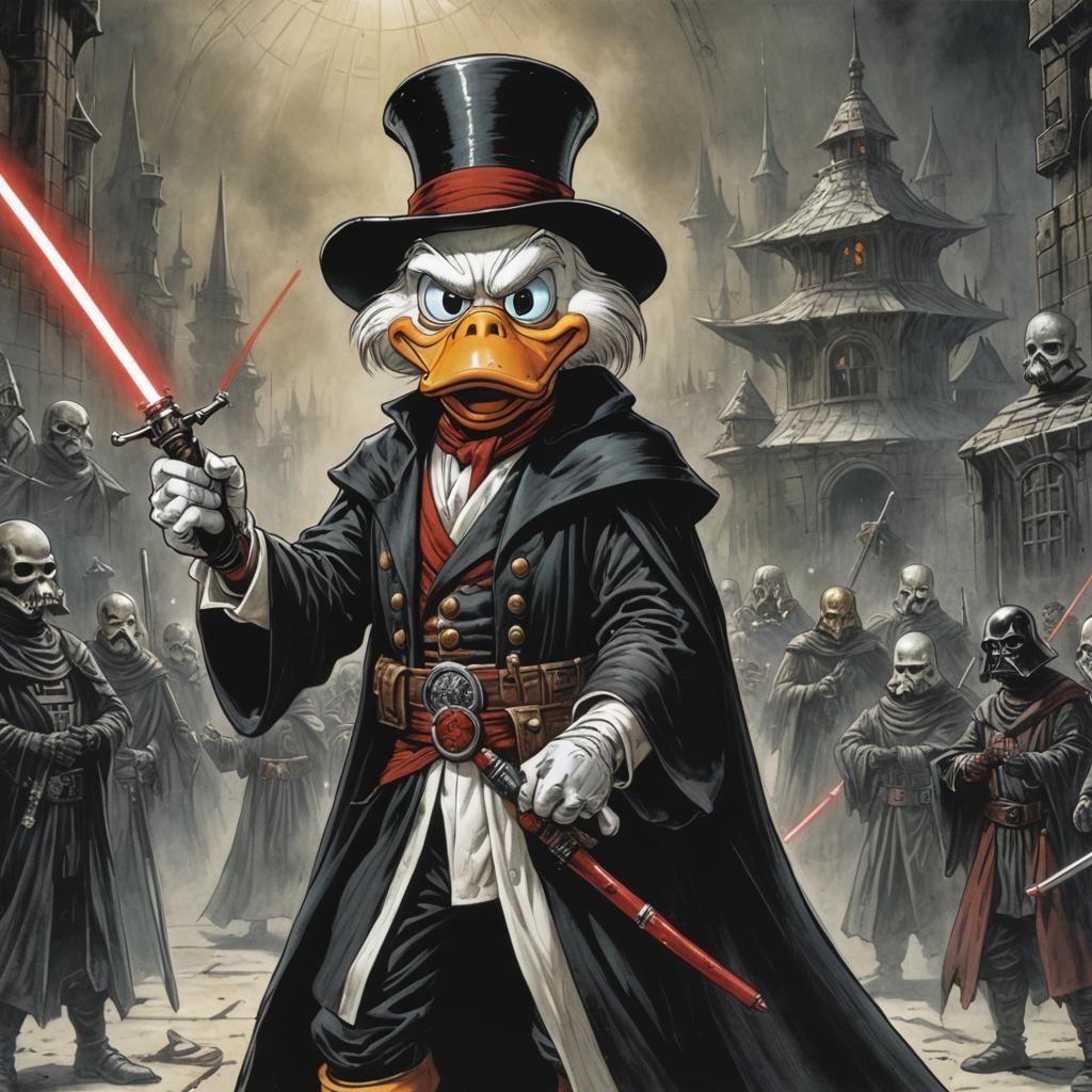 Darth Dime, alias Scrooge McDuck as a Sith Knight - AI Generated ...