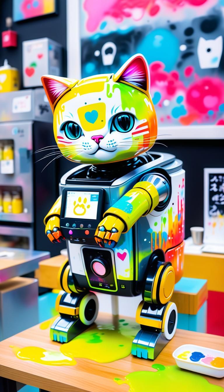 adorable cat-bot working at a cat cafe in Tōkyō - AI Generated Artwork ...