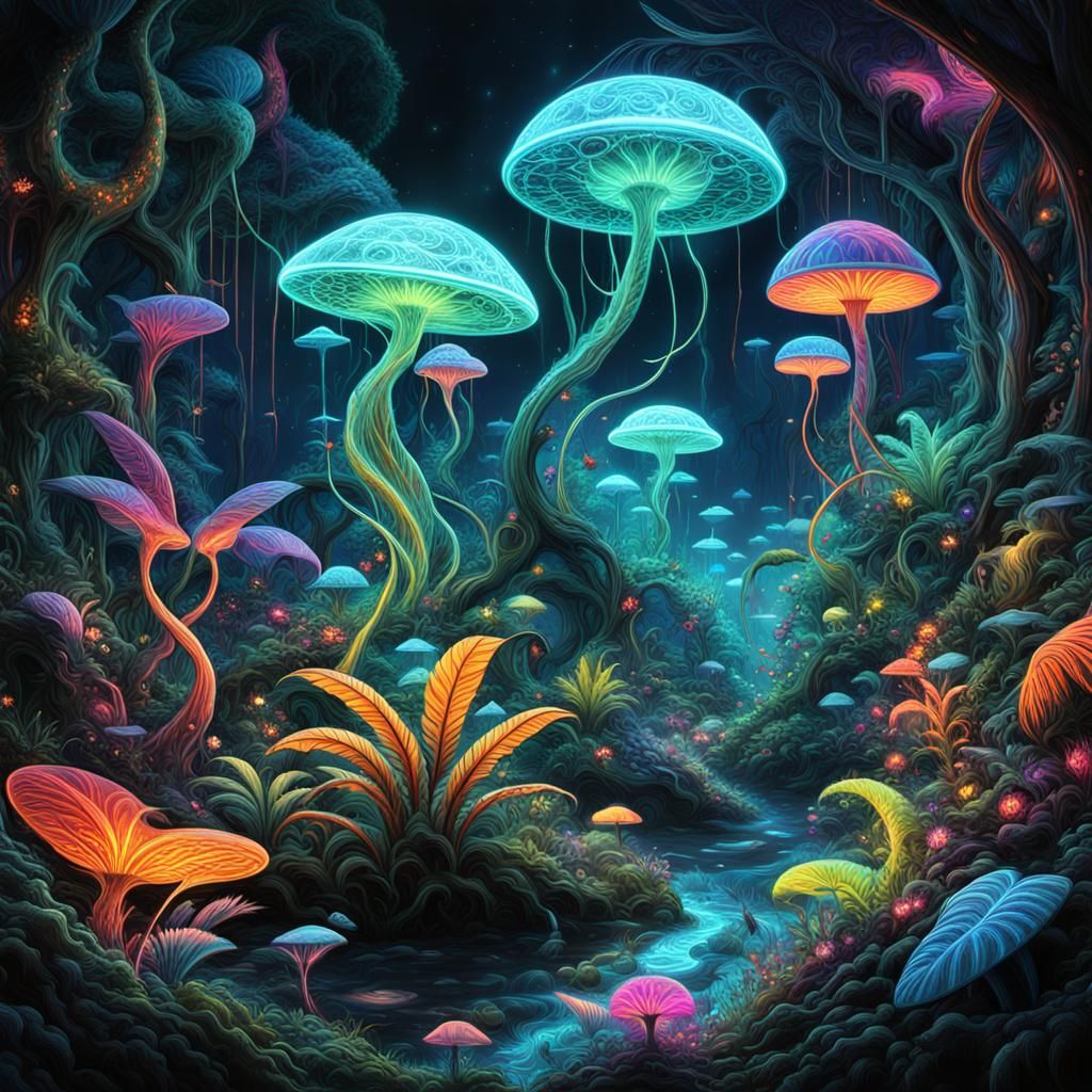 Whimsical alien jungle - AI Generated Artwork - NightCafe Creator