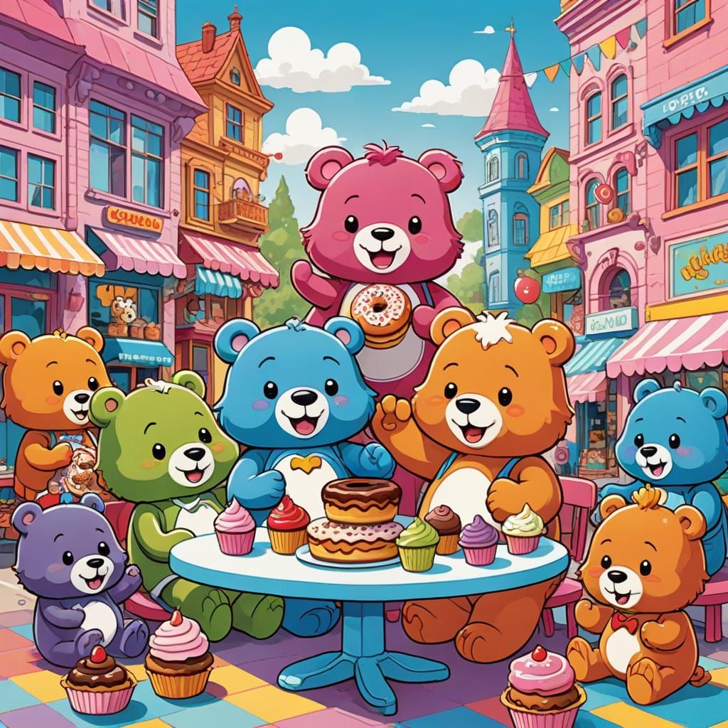 Care Bears And Donuts - Whimsical Care Bears Café Scene
