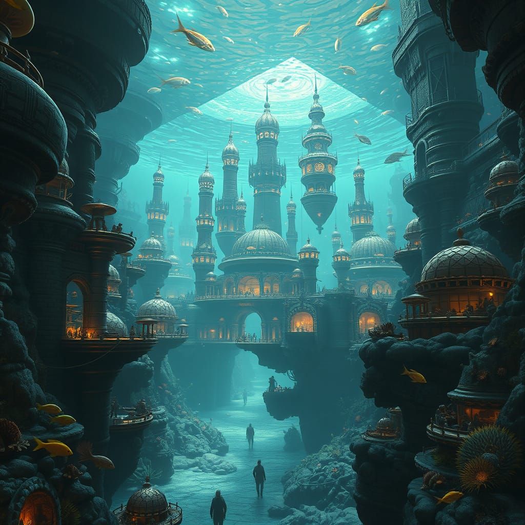 Underwater City with Amphibian People as Digital P... - AI Art