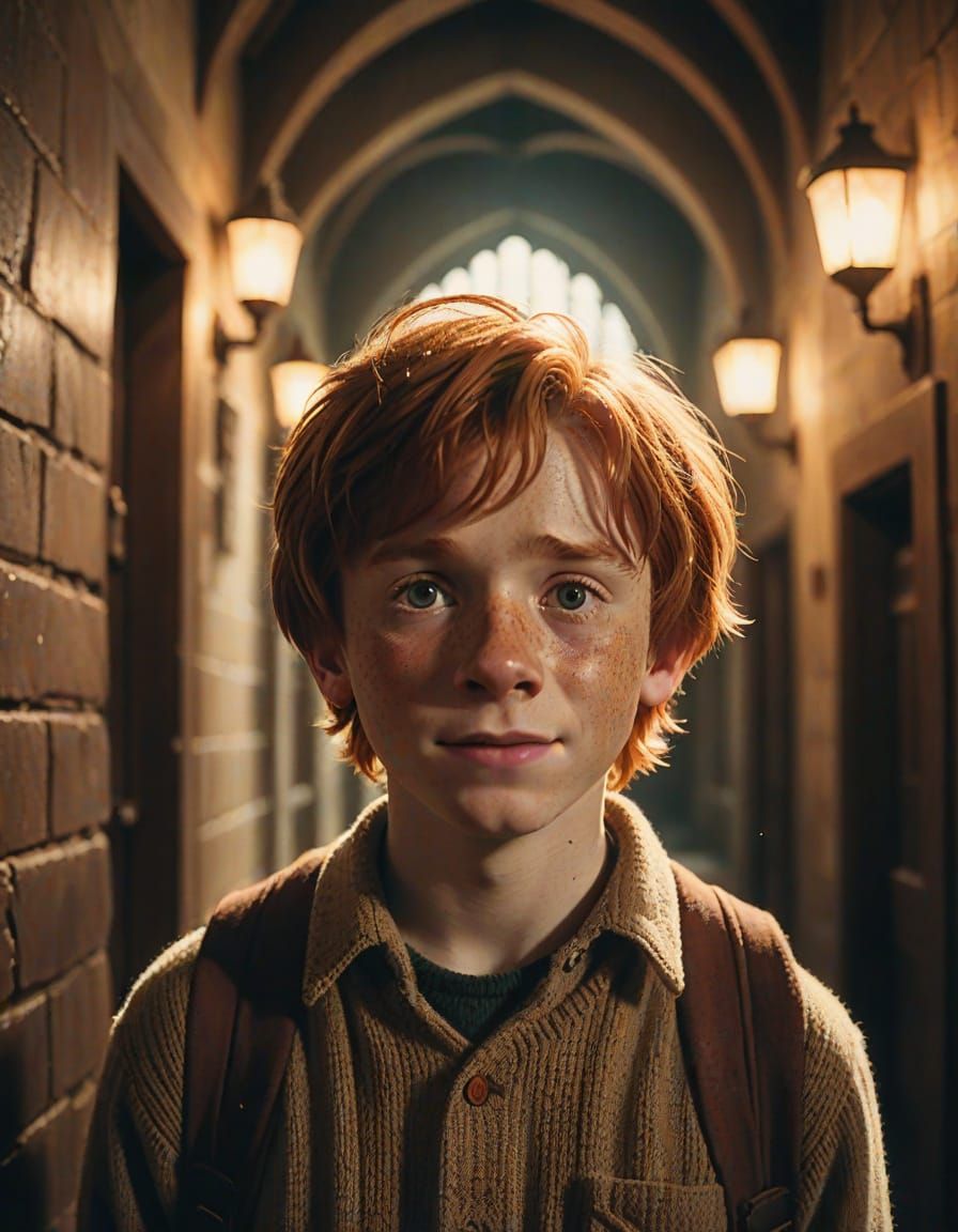 Young Ron Weasley in a Magical Hogwarts Moment - AI Art