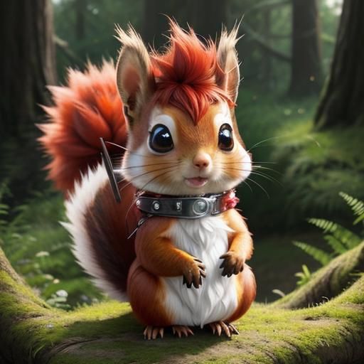 Cute and fluffy tiny red baby squirrel. knitted yarn. wool. fluffy ears ...