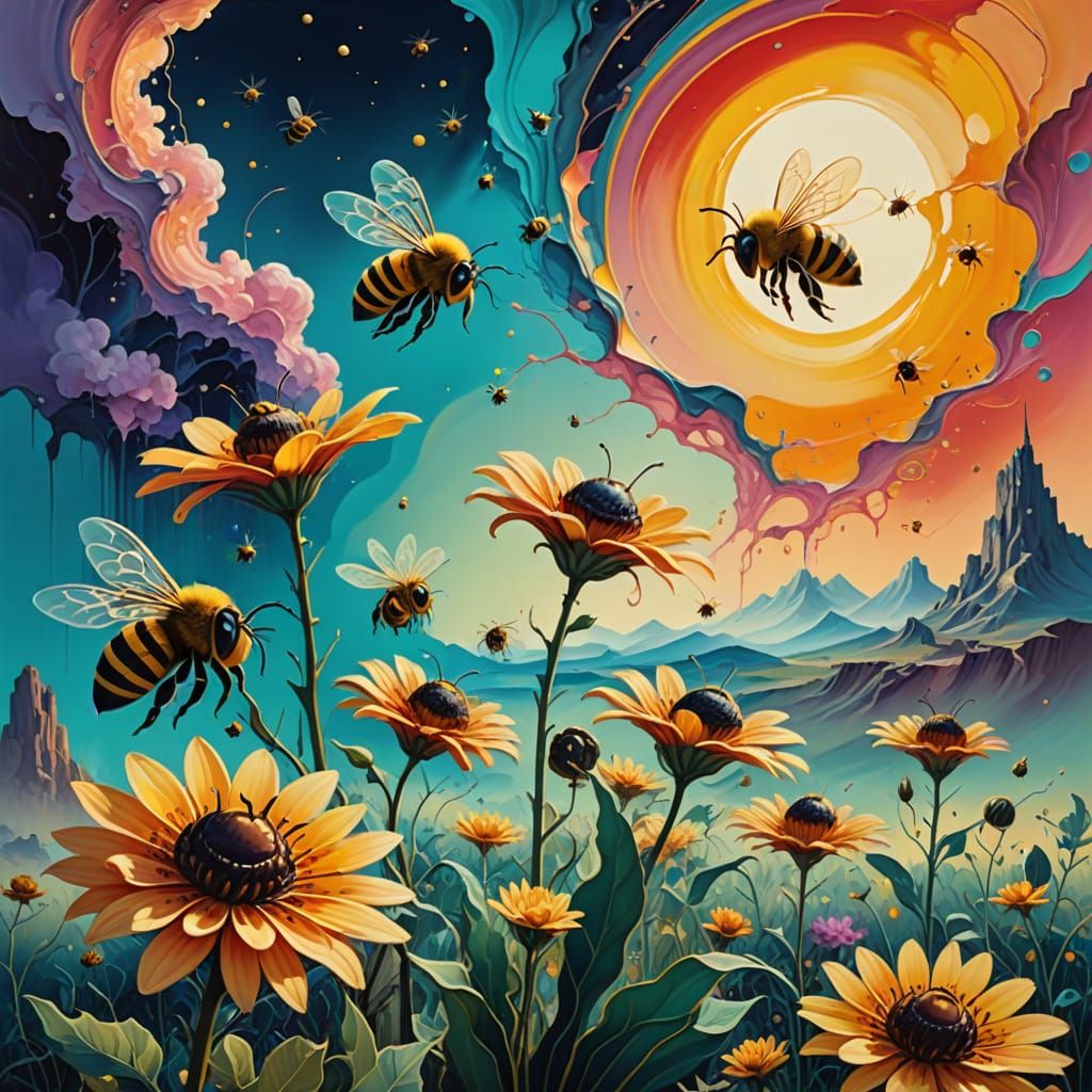 Surreal Bees - Surreal Bees in a Dreamlike Landscape