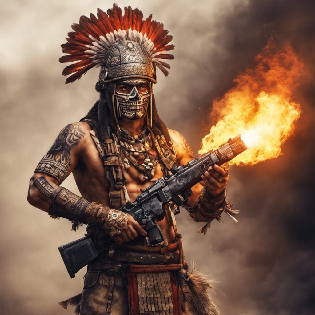 Aztec soldier with a flamethrower (Information Age) - AI Generated ...