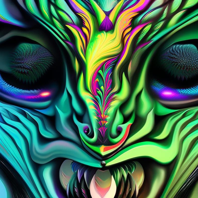 an extremely psychedelic portrait of a dragon, surreal, lsd, face ...