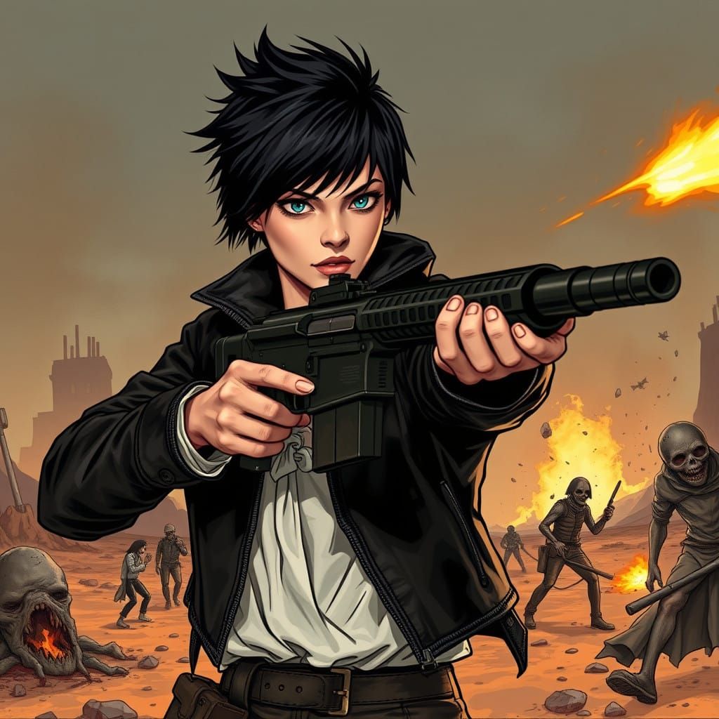 Fearless Rebel Leader in Post-Apocalyptic Battle - AI Art