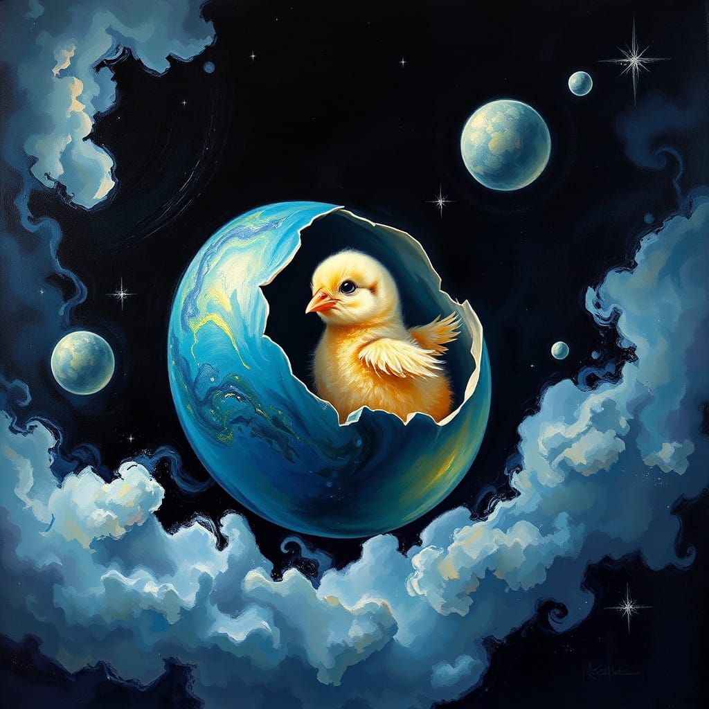 Cosmic Chick Emerges from Earthly Egg in Vibrant, ... - AI Art