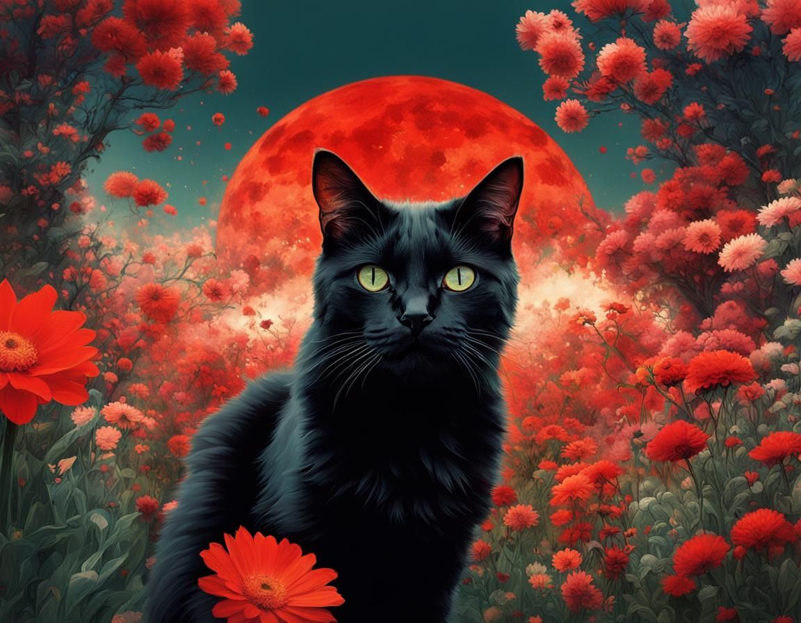 Black Cat, Red Moon - AI Generated Artwork - NightCafe Creator