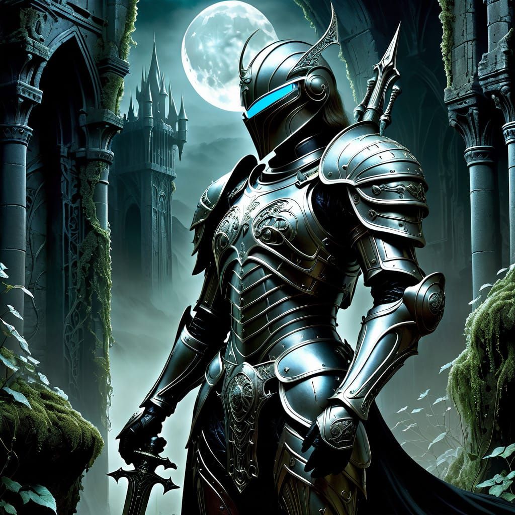 Ghostly Knight Stands Vigilant Under Full Moon in ... - AI Art
