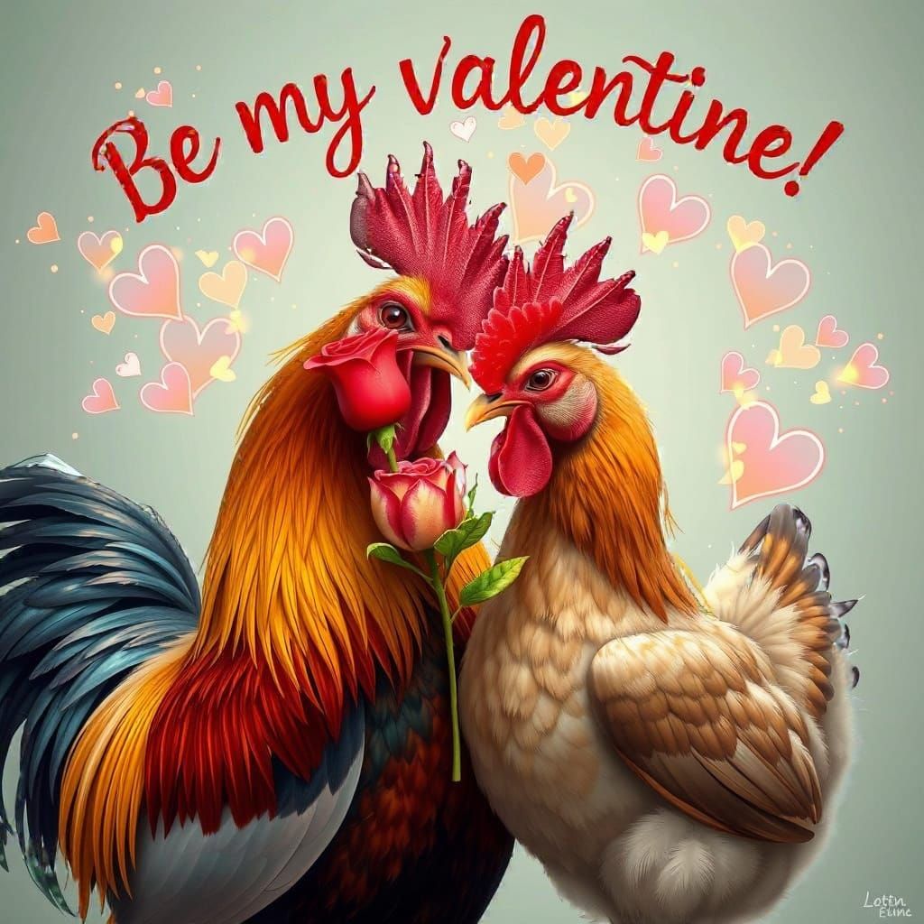 Romantic Rooster and Hen in Whimsical, Hyperrealis... - AI Art
