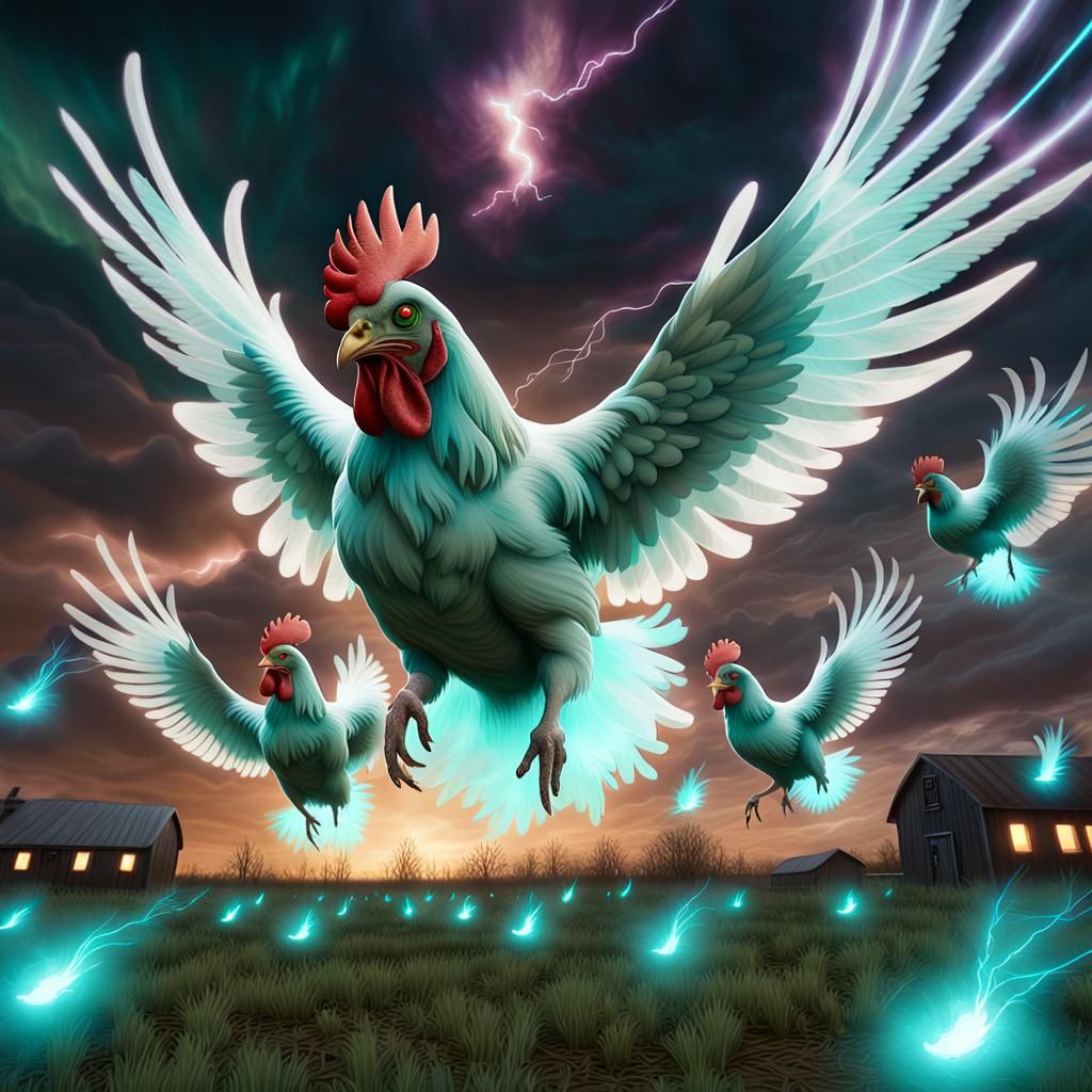 Ghost Chickens in the Sky v0.4 - AI Generated Artwork - NightCafe Creator