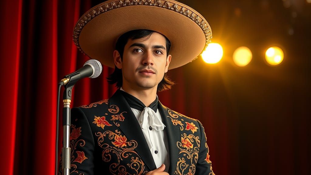 Dashing Mexican Pop Singer in Charro Suit - AI Art