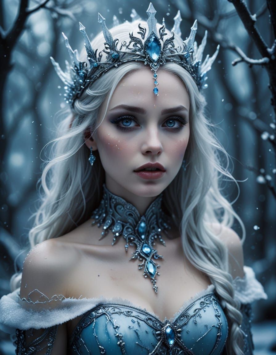 beauty evil ice queen in latex wear with snow whit... - AI Art