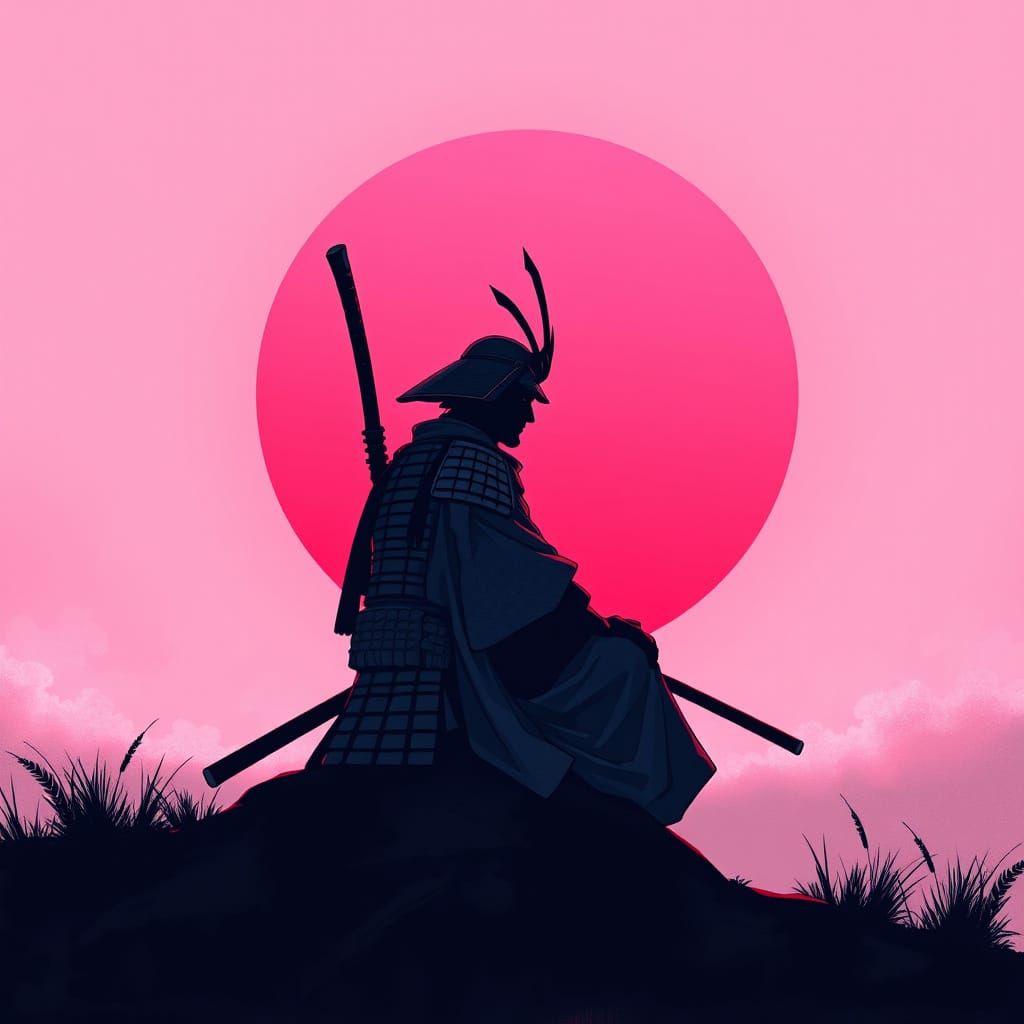 Manga Style Samurai Silhouette at Sunset - AI Art