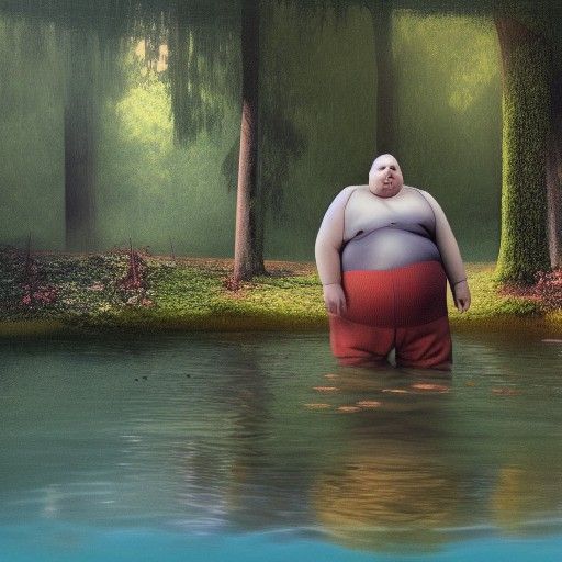 a fat man in a pond - AI Generated Artwork - NightCafe Creator