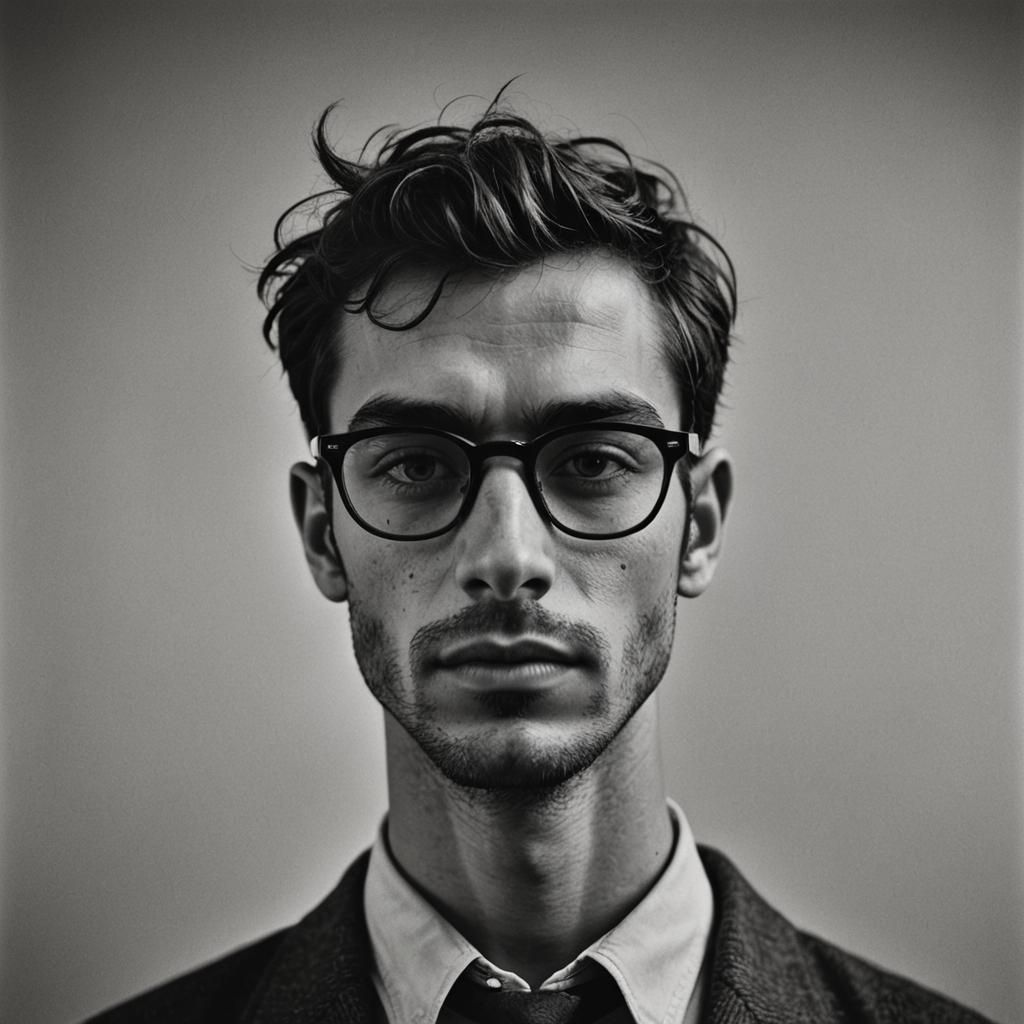 Young man in horn rimmed glasses, 1960s - AI Generated Artwork ...