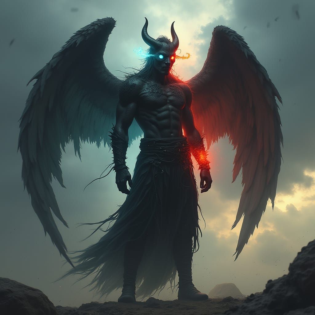 Half Angel Half Demon in Cyberpunk Style - AI Art