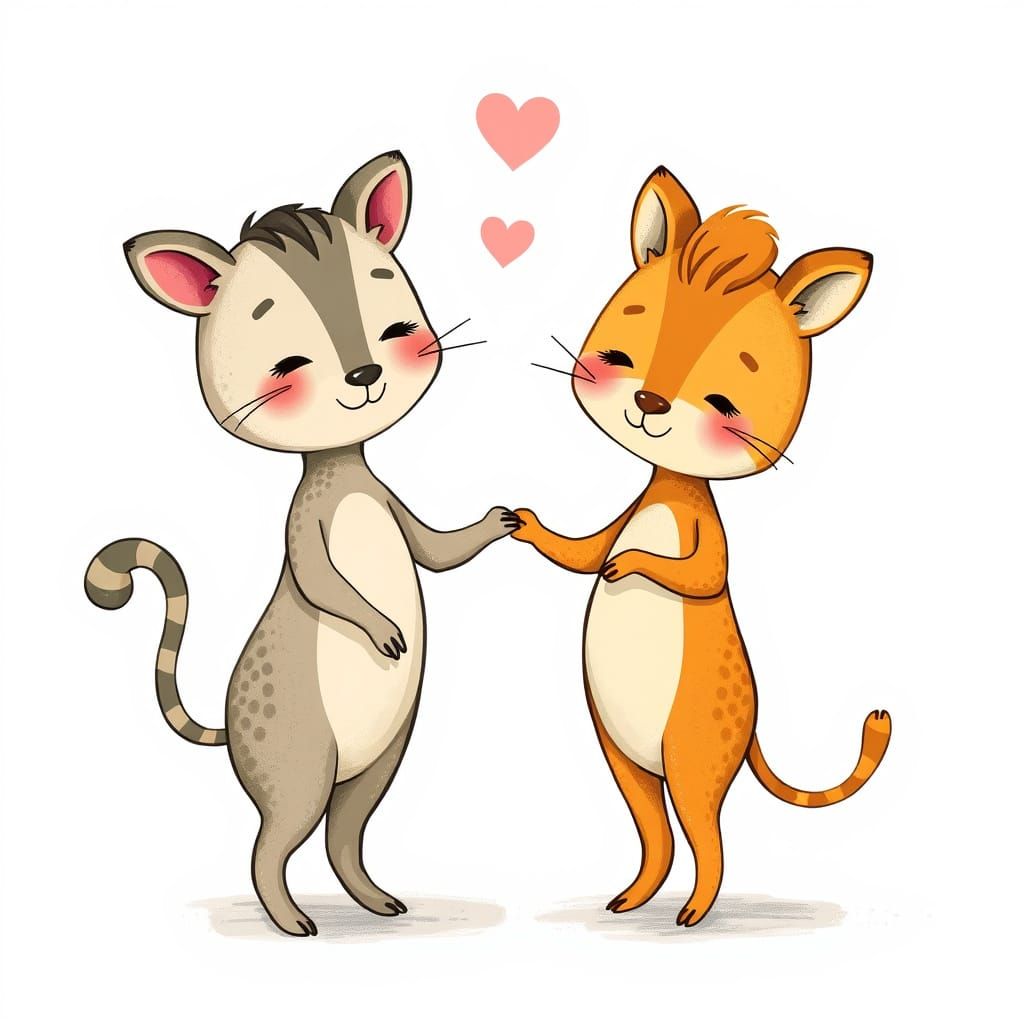 Charming Animal Duos in Playful Whimsy - AI Art