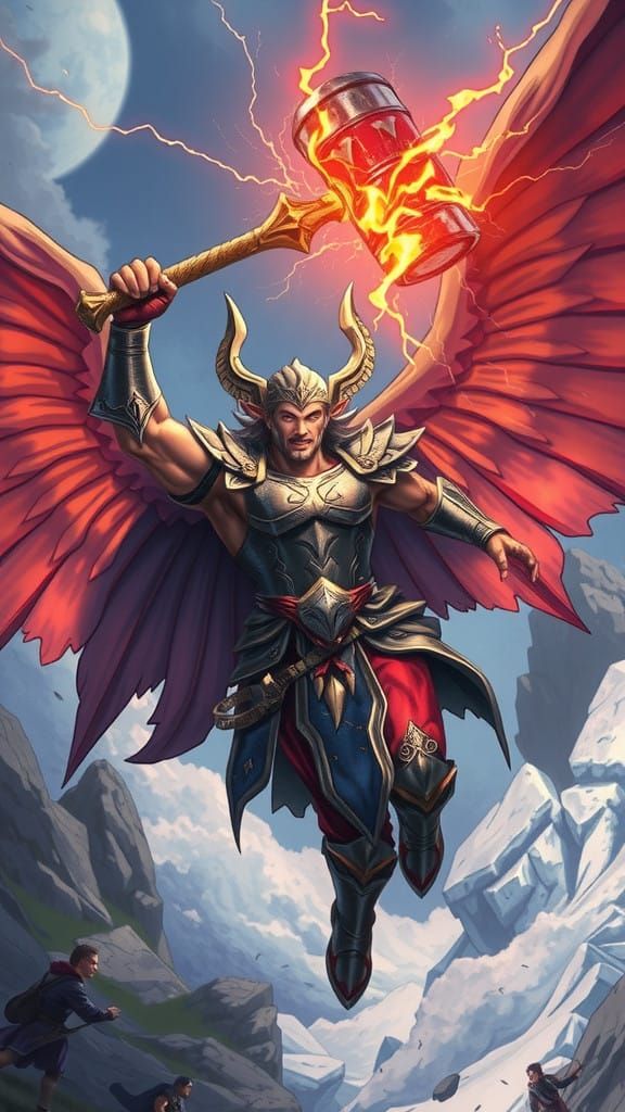 Mighty Valkyrie Soars Through the Skies in Cyberpu... - AI Art