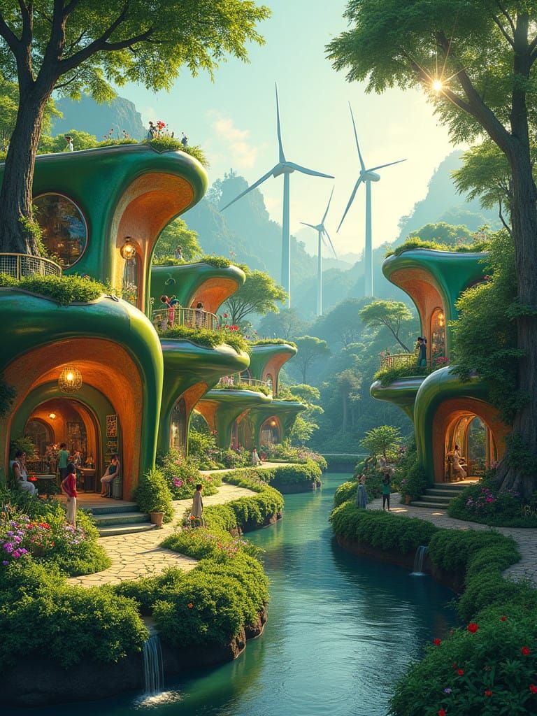 Solarpunk Cityscape 😍 - Eco-Friendly Solarpunk Village in N...