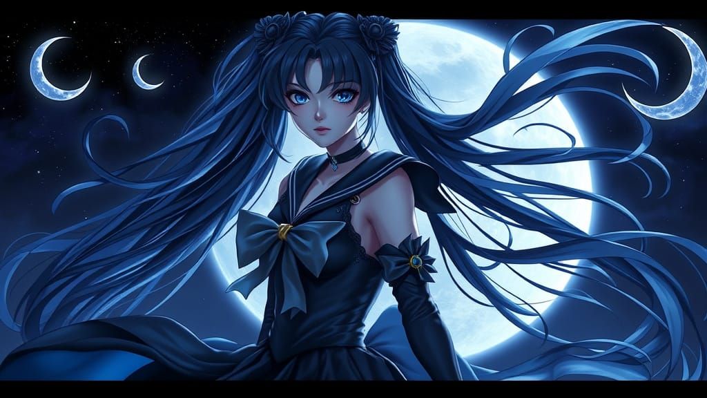 Gothic Sailor Moon in Ethereal Black and Blue Fabr... - AI Art