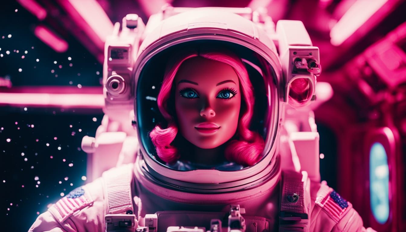 Barbie doll as an astronaut in space adding a splash of pink to the red ...