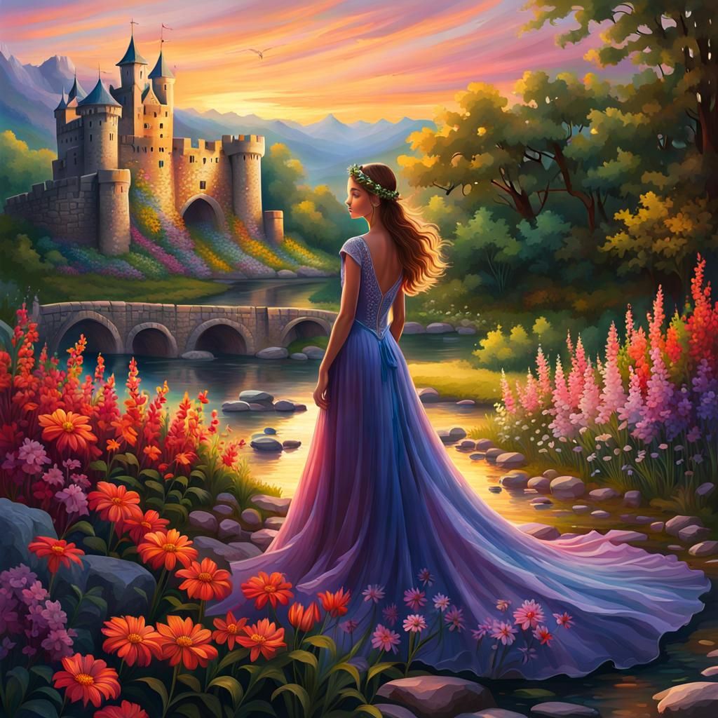 Beautiful Princess Looking at her castle - AI Generated Artwork ...