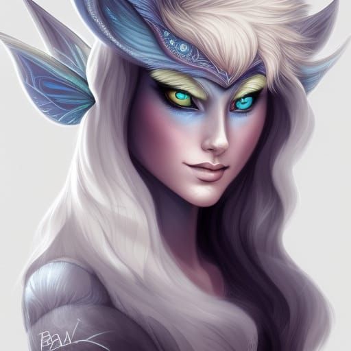 beautiful wolf female fairy, beautiful, stunning face, black and blue ...