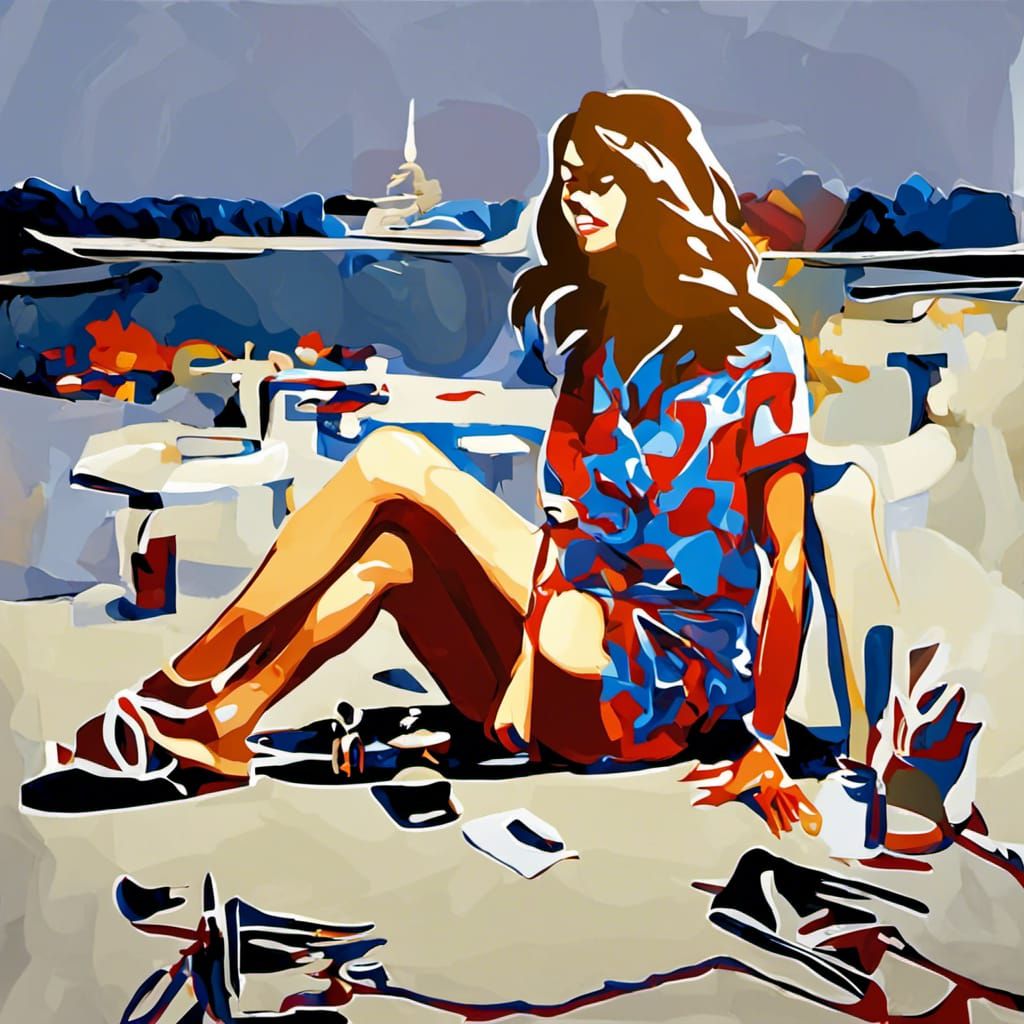 My girlfriend hanging at the beach. Alone, for now. : r/nightcafe