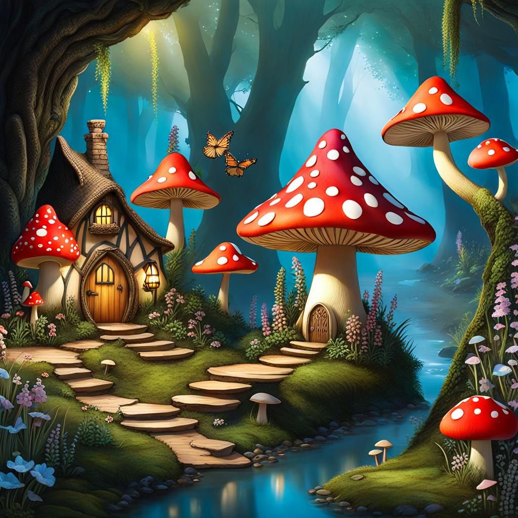 Toadstool Village - AI Generated Artwork - NightCafe Creator