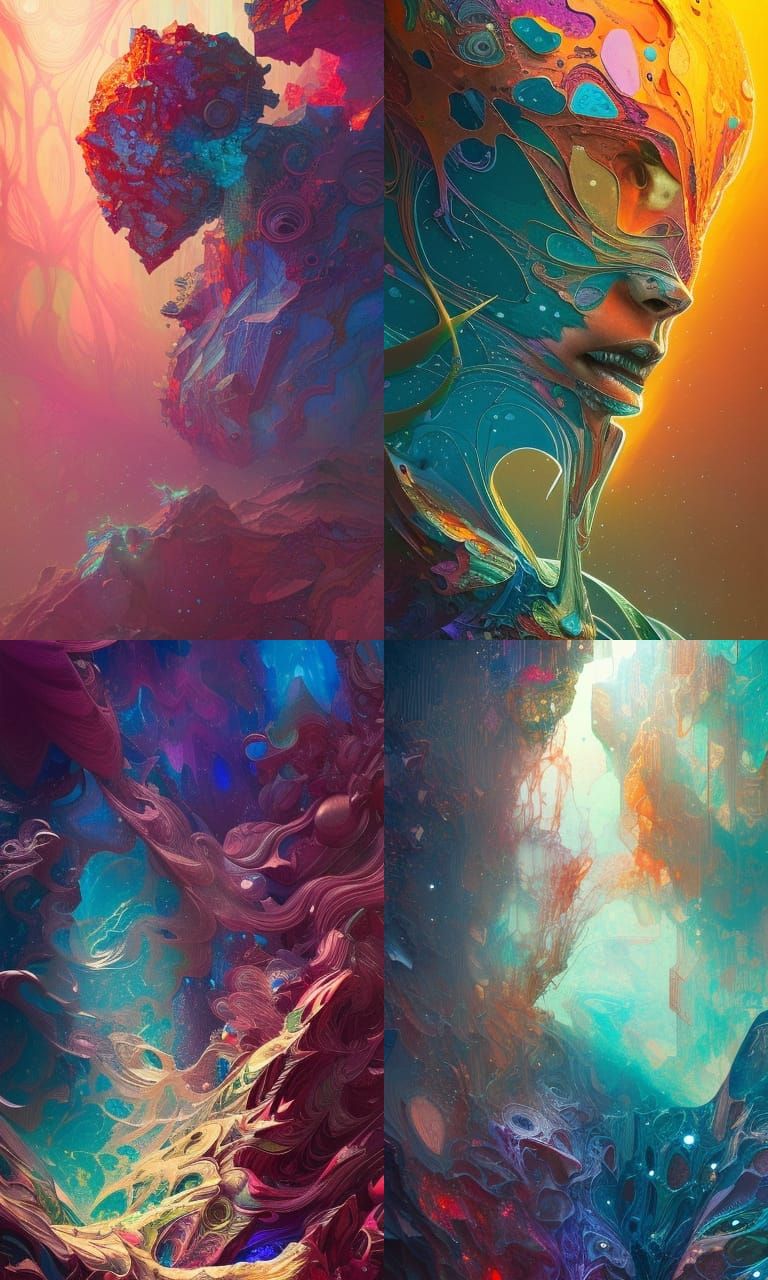 Constructed entity surrounded by luminous crystals , detailed matte ...