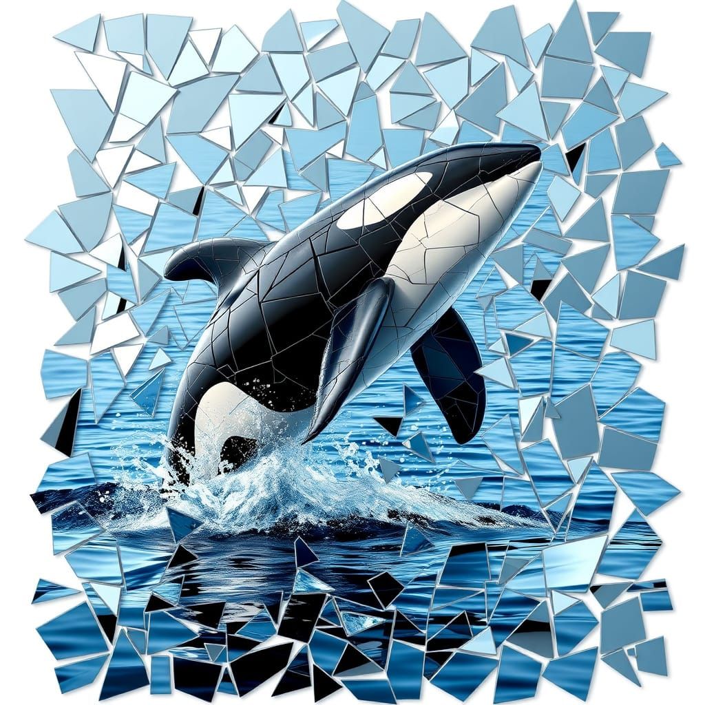 Orca mosaic tiles - Shattered Glass Mosaic of an Orca Breach...