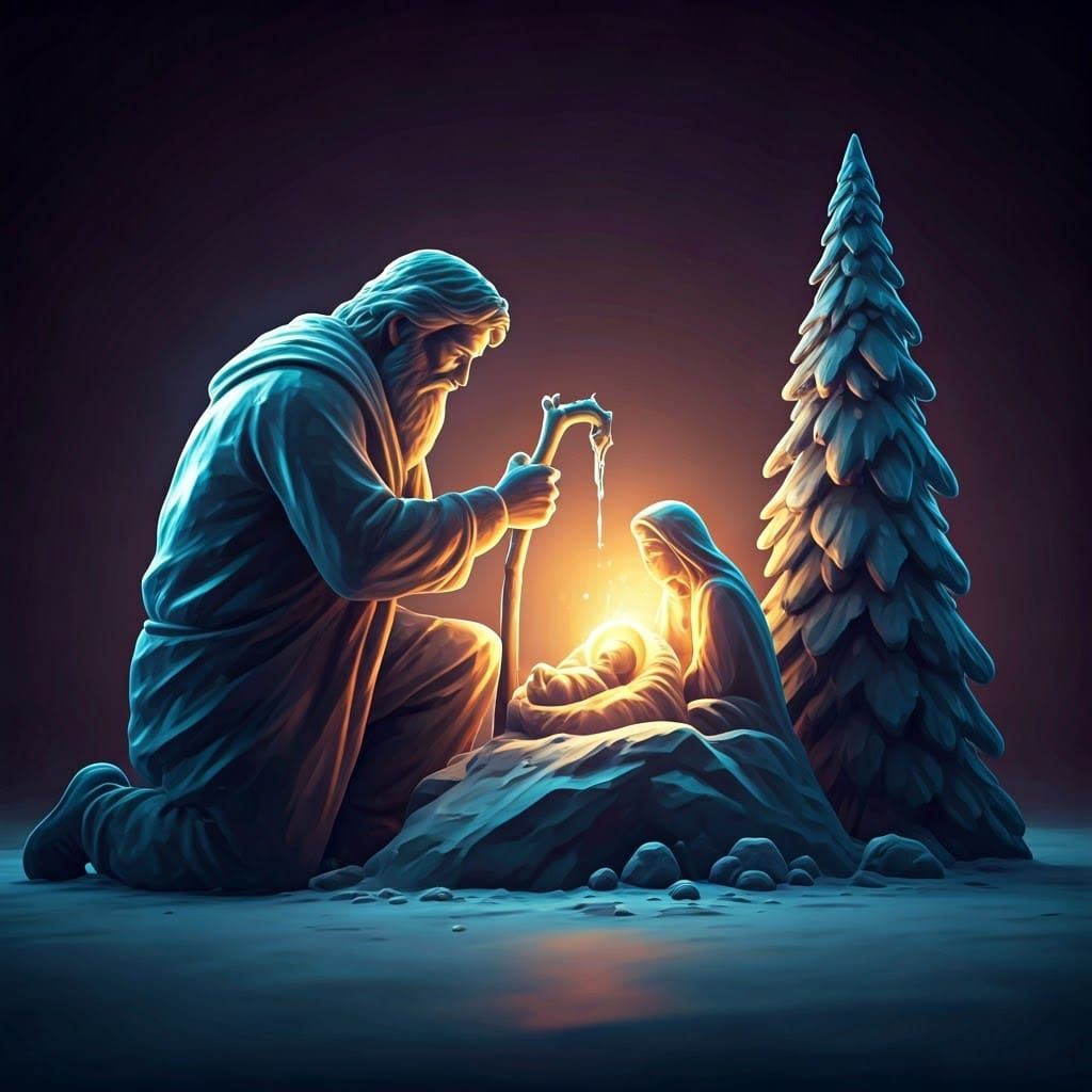 Hyper-Realistic Ice Sculpture of a Woodsman Carvin... - AI Art